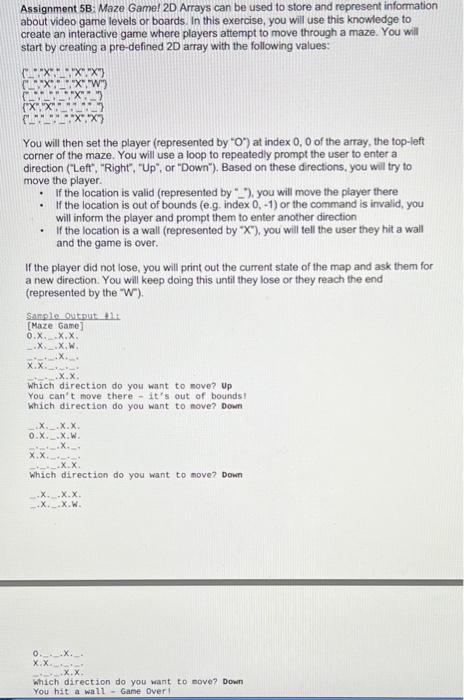Solved Assignment 5b Maze Game 2d Arrays Can Be Used To