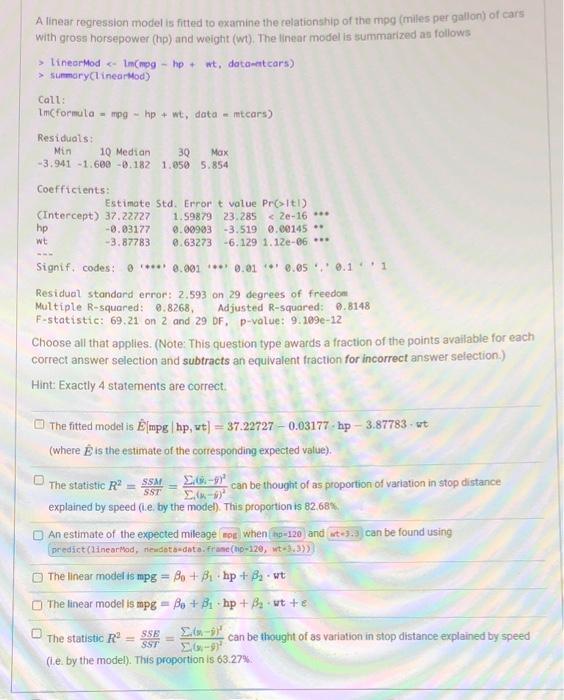 Solved A linear regression model is fitted to examine the | Chegg.com