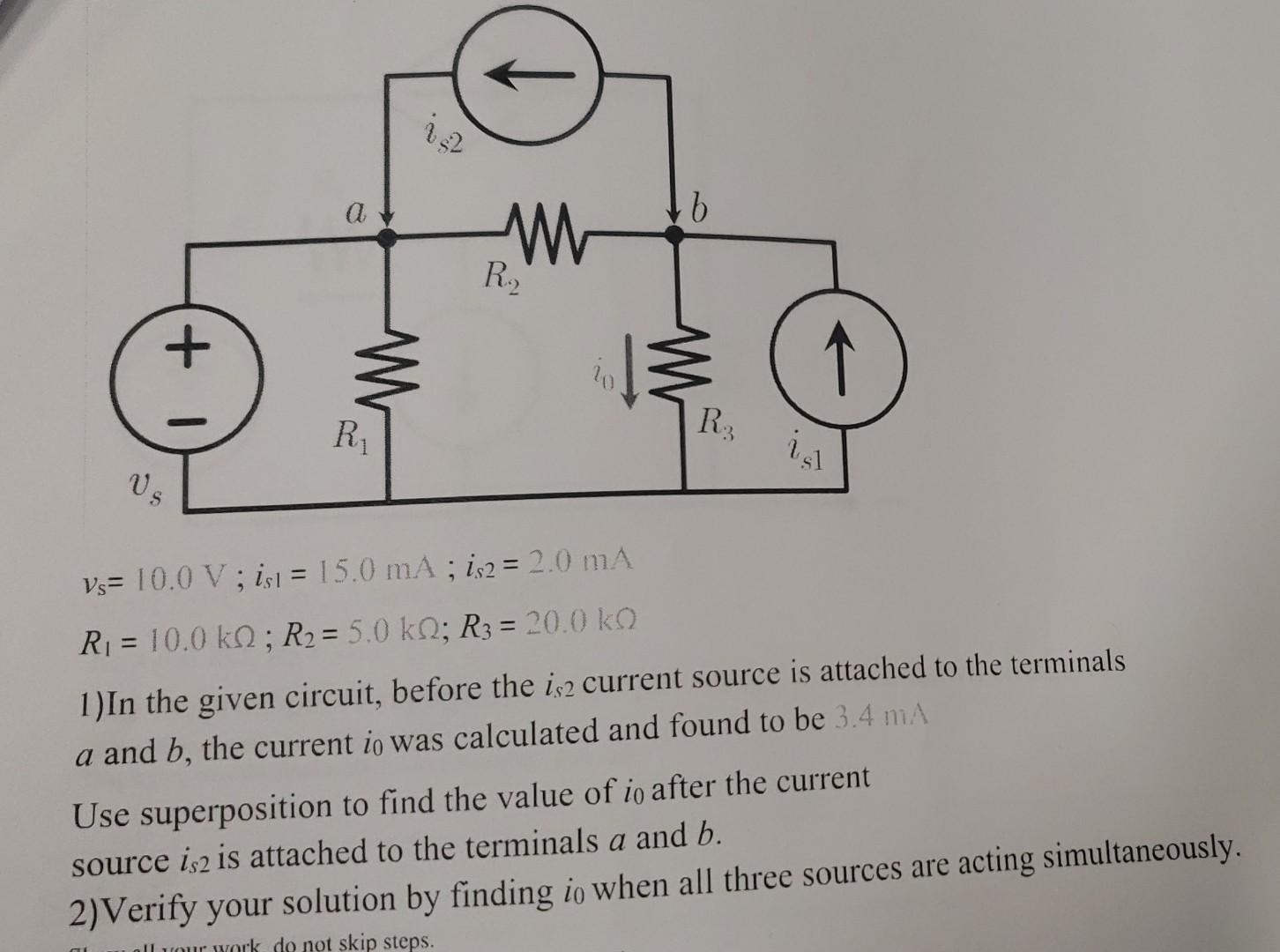 Solved vs=10.0 V;is1=15.0 mA;is2=2.0 | Chegg.com