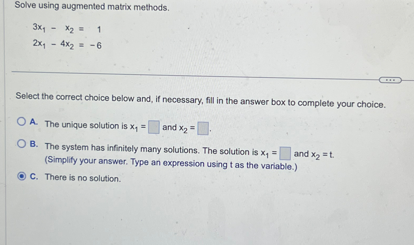 Solved Solve using augmented matrix | Chegg.com