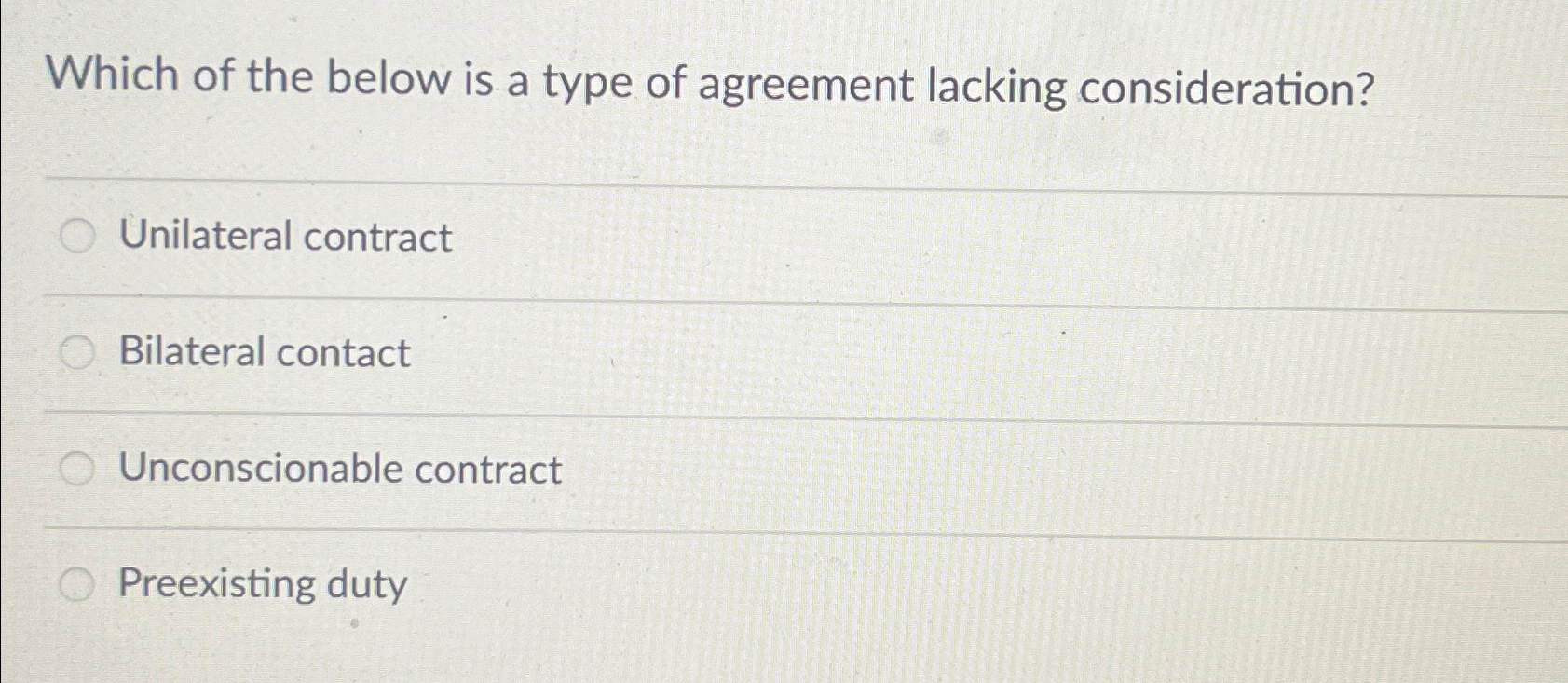 Solved Which of the below is a type of agreement lacking | Chegg.com