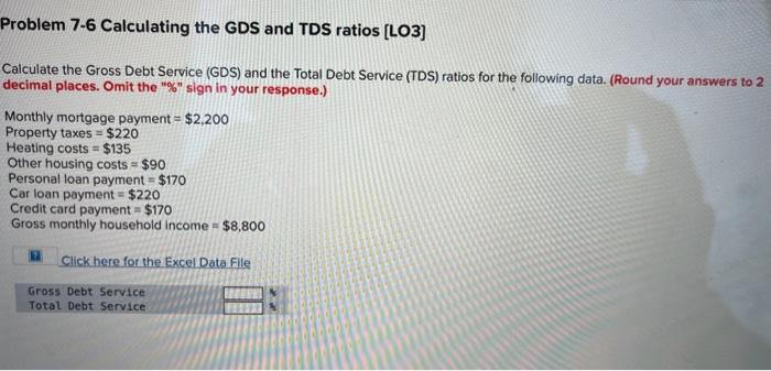 Solved Calculate the Gross Debt Service (GDS) and the Total | Chegg.com