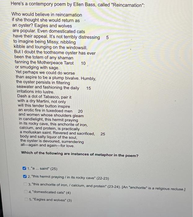 Here's a contempory poem by Ellen Bass, called | Chegg.com