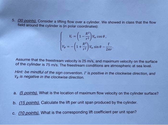 5. (30 points). Consider a lifting flow over a | Chegg.com