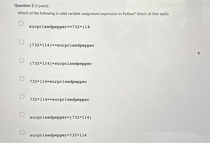 Solved Which of the following is valid variable assignment | Chegg.com