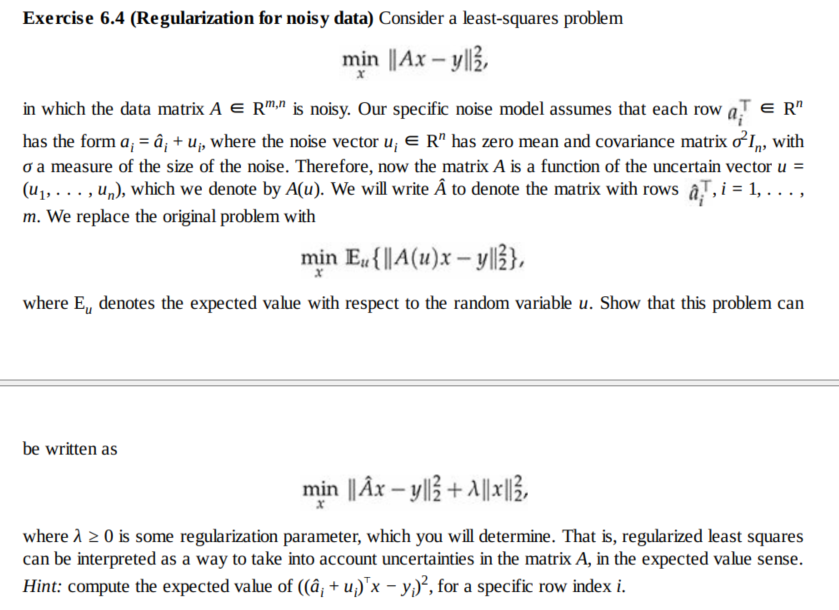 Solved Exercise 6.4 (Regularization for noisy data) | Chegg.com
