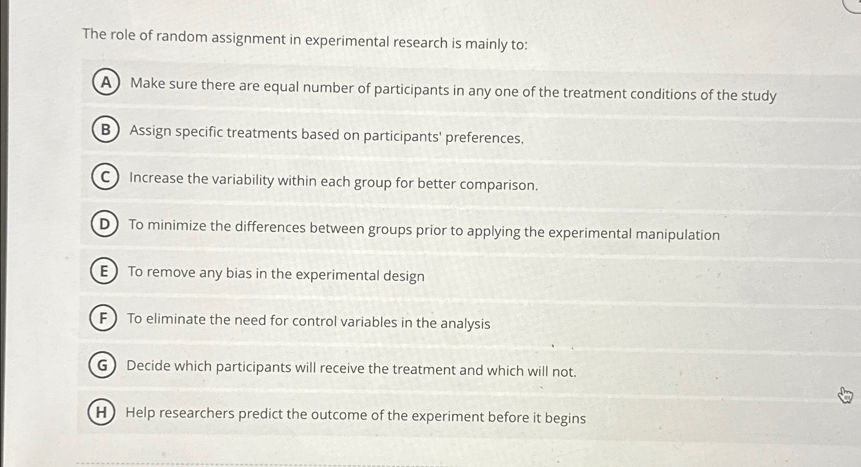 Solved The role of random assignment in experimental | Chegg.com