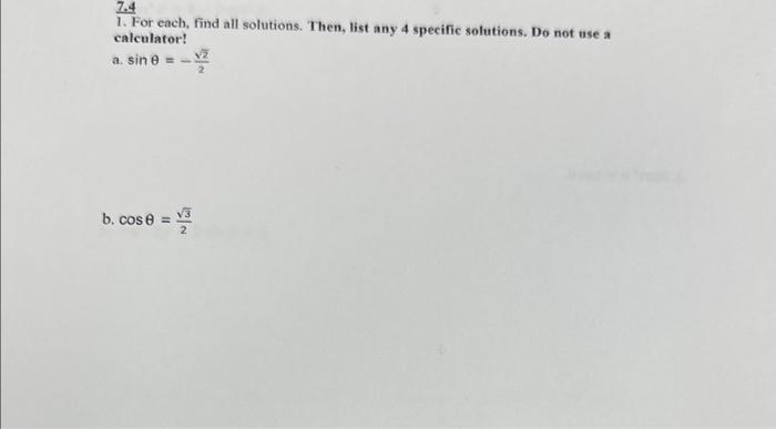 Solved 1. For each, find all solutions. Then, list any 4 | Chegg.com