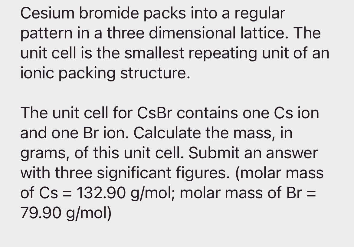Solved Cesium bromide packs into a regular pattern in a | Chegg.com