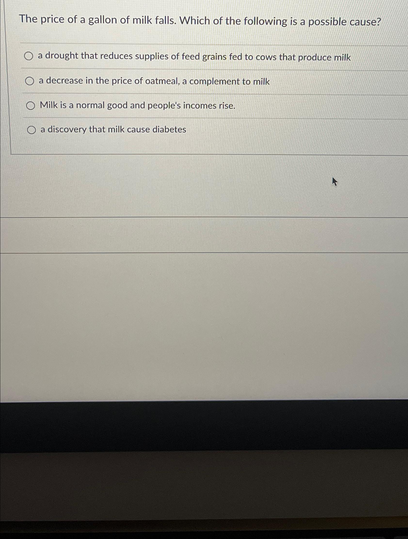 Solved The price of a gallon of milk falls. Which of the | Chegg.com