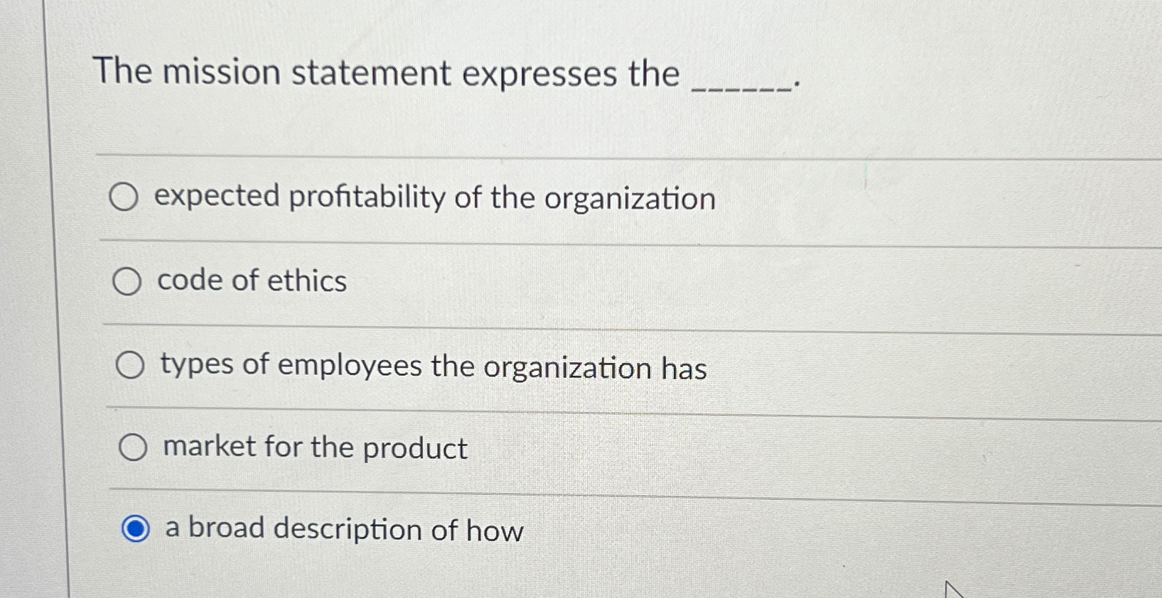 Solved The mission statement expresses theexpected | Chegg.com