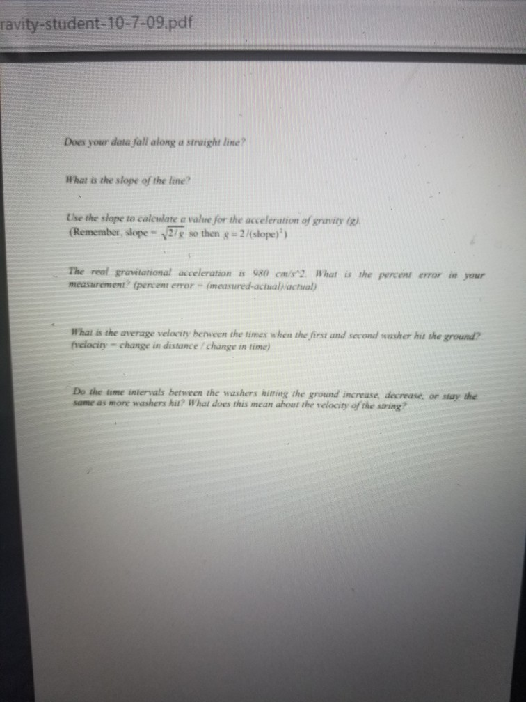 Acceleration of Gravity Lab - Basic Version In this | Chegg.com