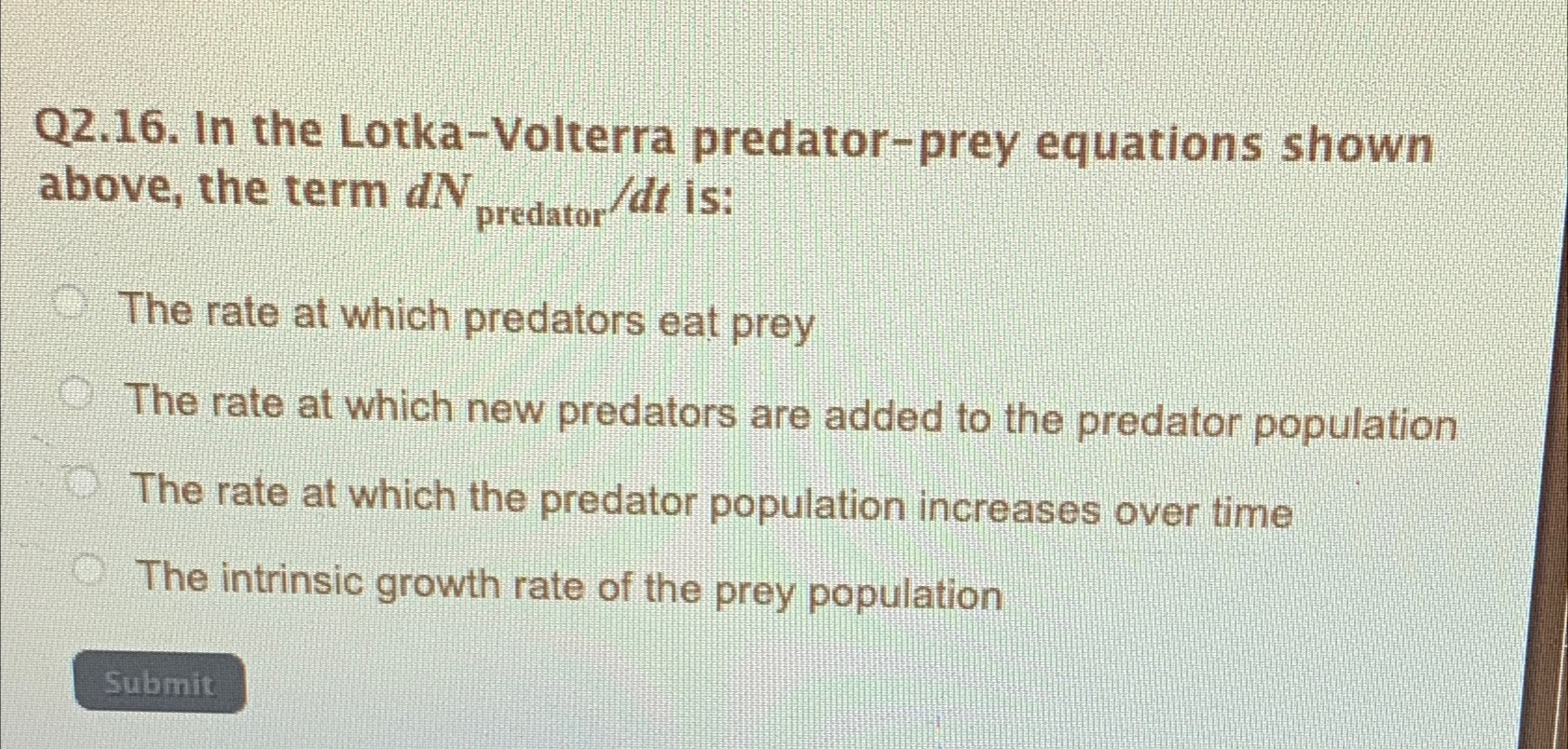 Solved Q2.16. ﻿In the Lotka-Volterra predator-prey equations | Chegg.com