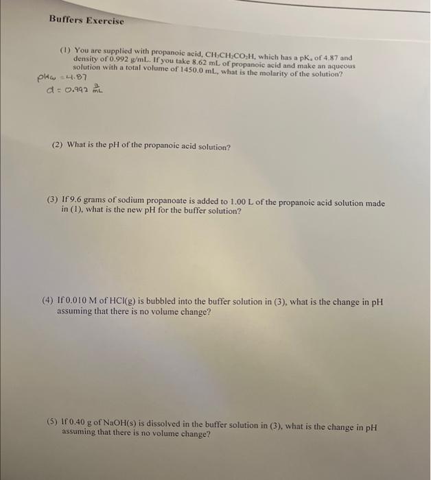 Solved (1) You are supplicd with propanoic acid, CH3CH2CO2H, | Chegg.com