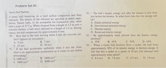 Solved Tennis Ball Testing A tennis ball bouncing on a hard | Chegg.com