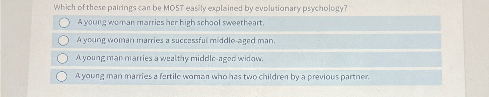 Solved Which of these pairings can be MOST easily explained | Chegg.com