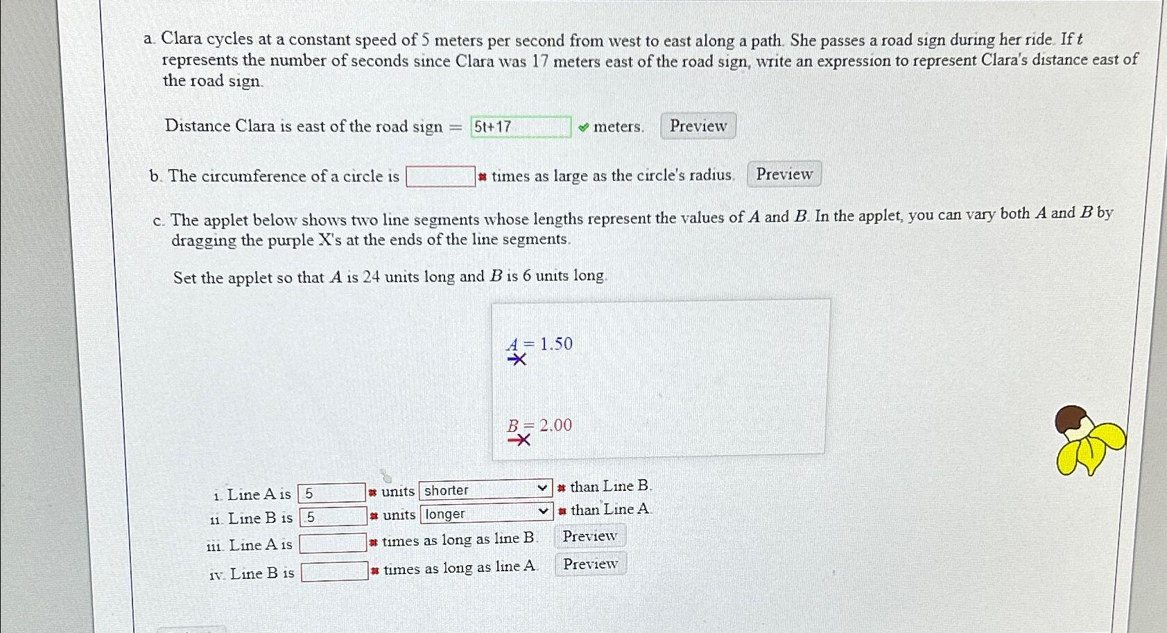 Solved a. ﻿Clara cycles at a constant speed of 5 ﻿meters per | Chegg.com