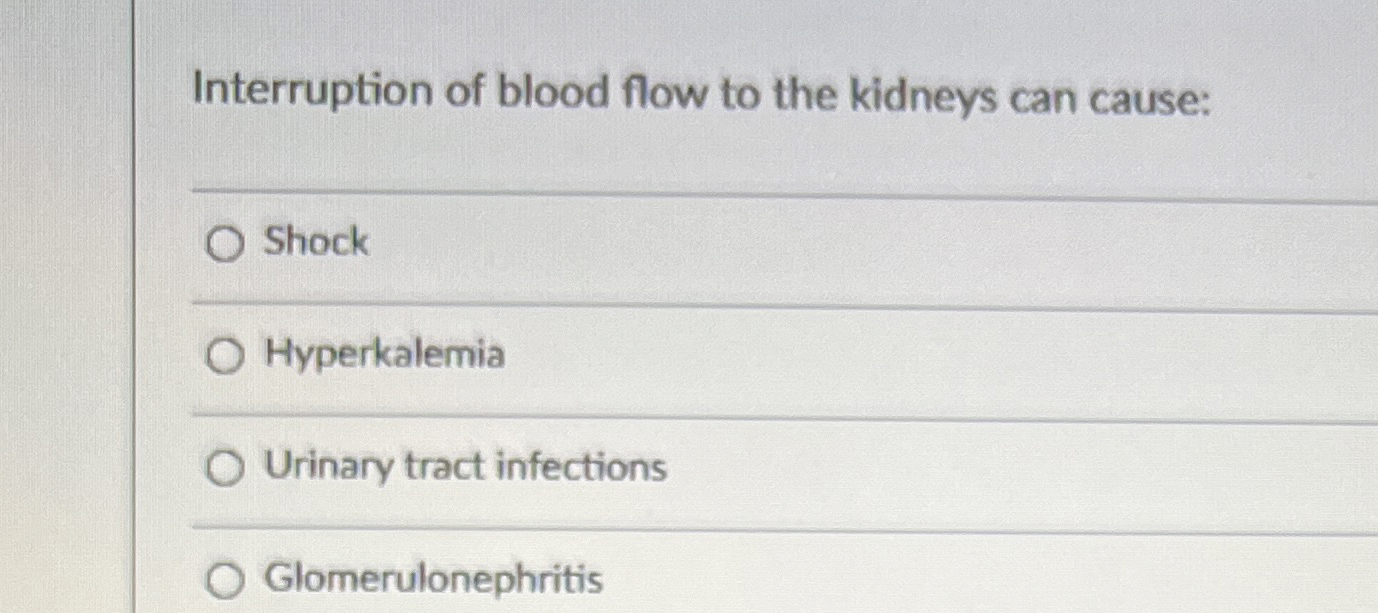 Solved Interruption of blood flow to the kidneys can | Chegg.com