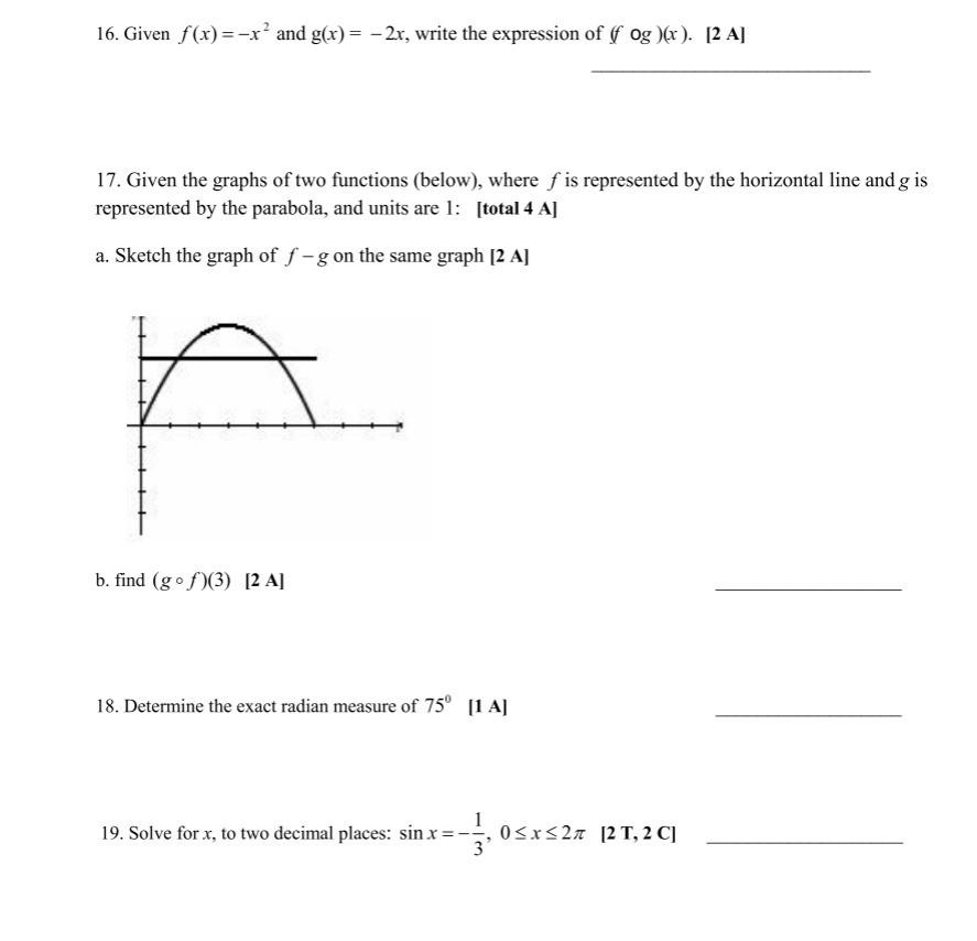 Solved 16. Given f(x)=−x2 and g(x)=−2x, write the expression | Chegg.com