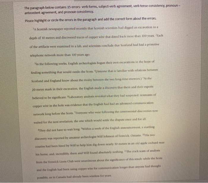 The paragraph below contains 15 errors-verb forms, | Chegg.com