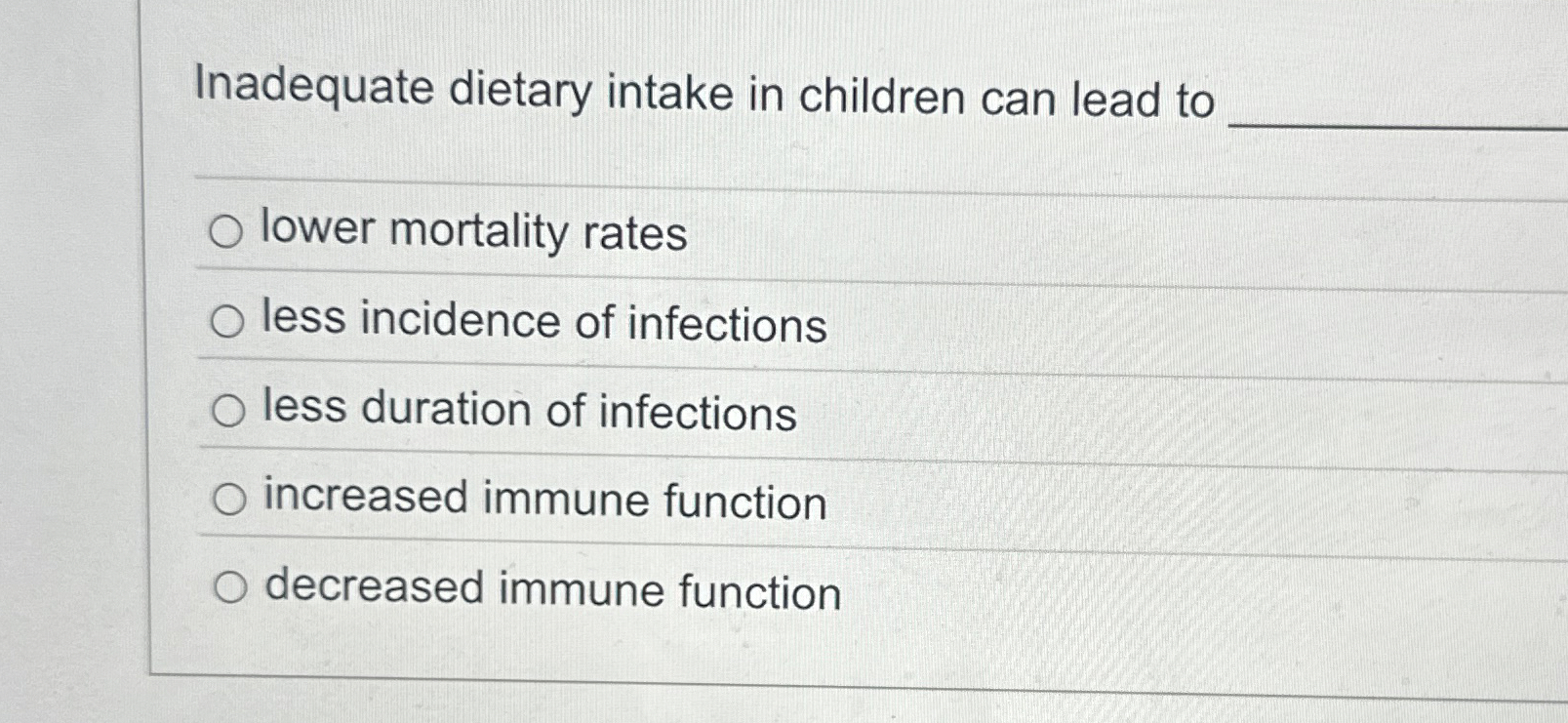 Solved Inadequate dietary intake in children can lead | Chegg.com