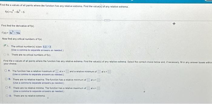 Solved Find the x-values of all points where the function | Chegg.com