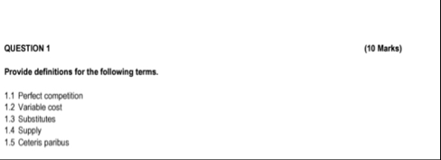 Solved QUESTION 1(10 ﻿Marks)Provide definitions for the | Chegg.com