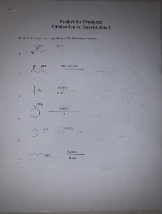 Solved Predict the Products: Elimination vs. Substitution 1 | Chegg.com