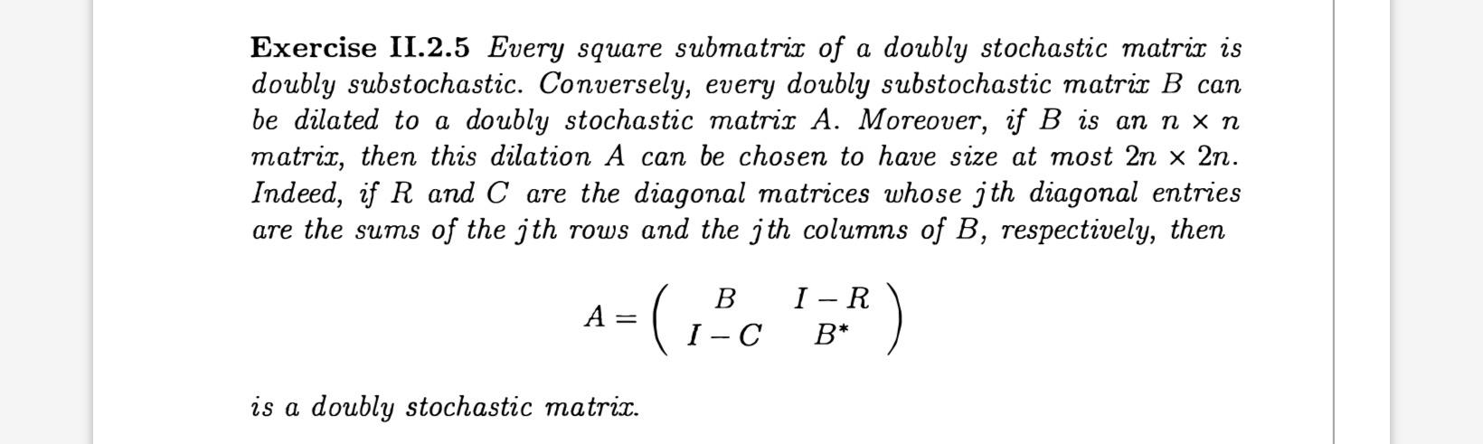 Solved Exercise II.2.5 ﻿Every square submatrix of a doubly | Chegg.com