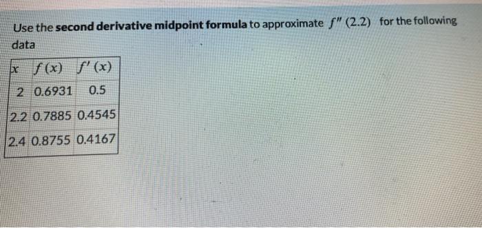 Solved Use the second derivative midpoint formula to | Chegg.com