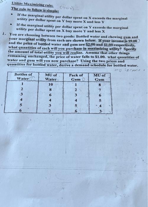 Utility Maximizing rule: The rule to follow is | Chegg.com