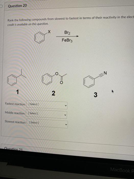 Solved Question 20 Rank the following compounds from slowest | Chegg.com