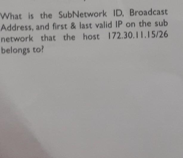 Solved What is the SubNetwork ID, Broadcast Address, and | Chegg.com