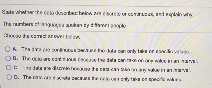 Solved State whether the data described below are discrete | Chegg.com