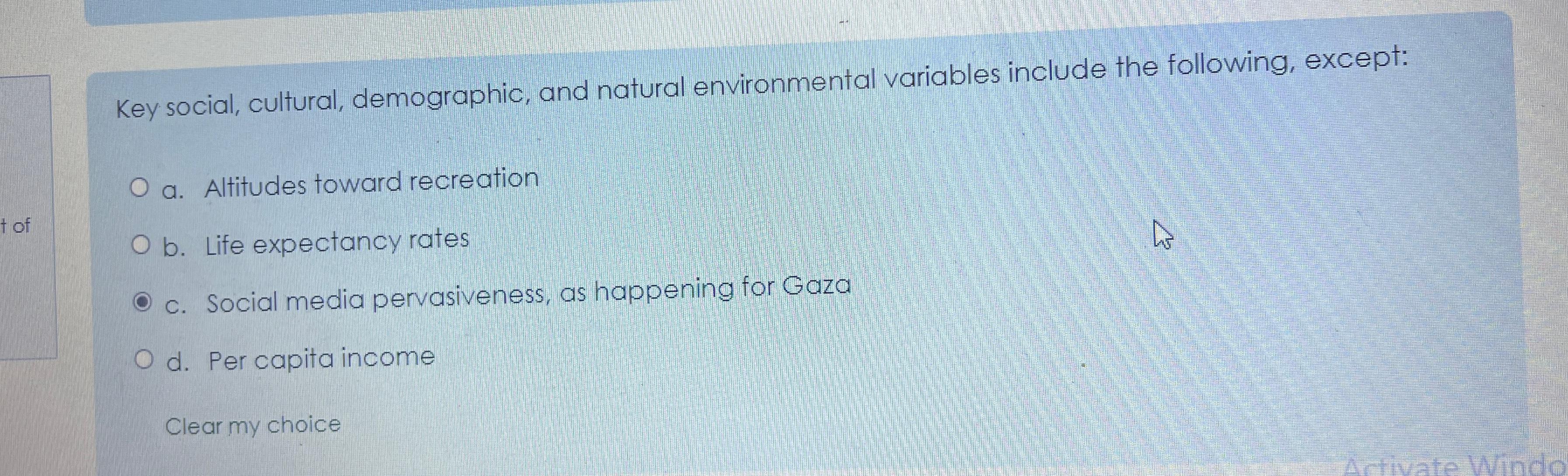 Solved Key social, cultural, demographic, and natural | Chegg.com