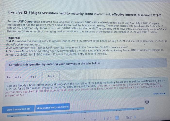 Solved Exercise 12-1 (Algo) Securities held-to-maturity, | Chegg.com