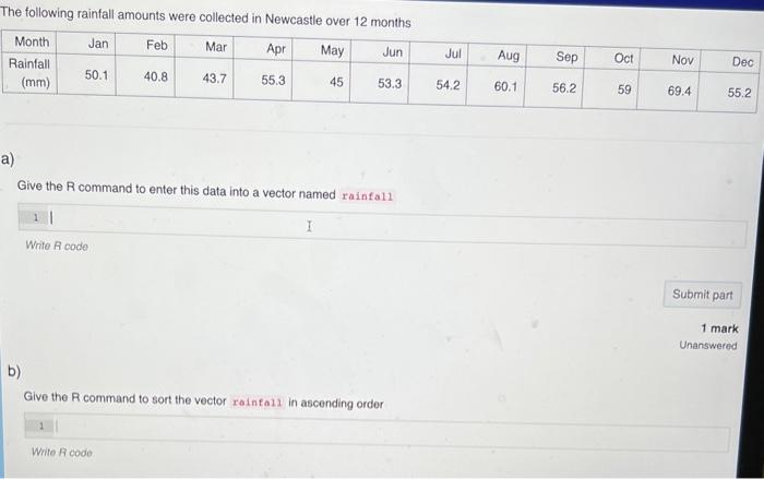 Solved The following rainfall amounts were collected in | Chegg.com