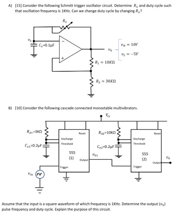 Solved A) (15) Consider the following Schmitt trigger | Chegg.com