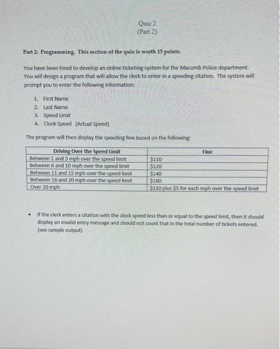 Solved Part 2. Programming. This section of the quiz is | Chegg.com