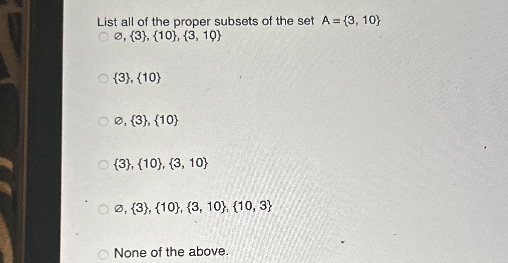 Solved List all of the proper subsets of the set | Chegg.com
