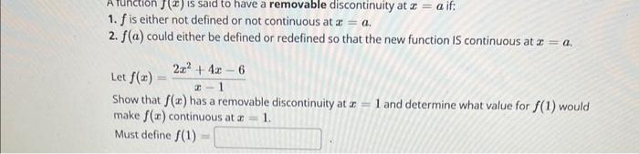 Solved 1. f is either not defined or not continuous at x=a. | Chegg.com