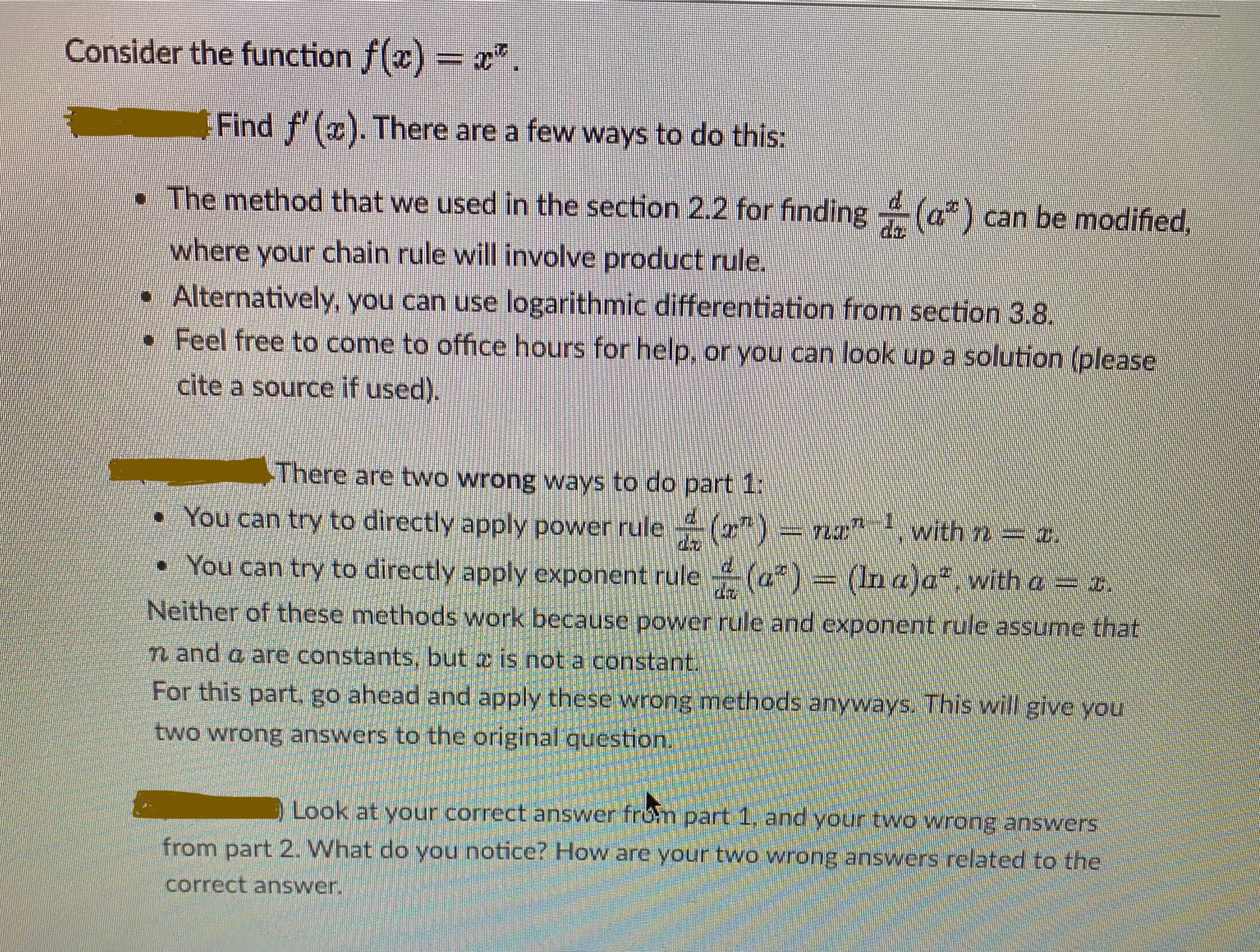 Solved Consider the function f(x)=xx.Find f'(x). ﻿There are | Chegg.com