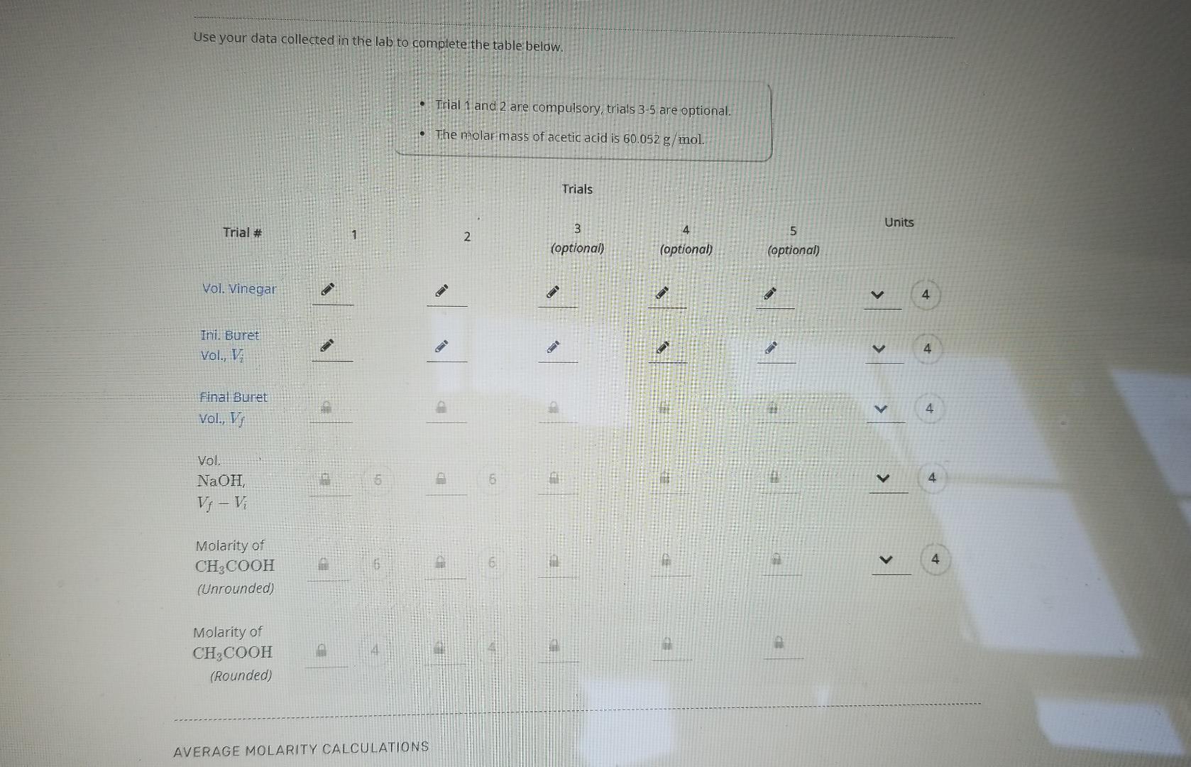 Use your data collected in the lab to complete the | Chegg.com