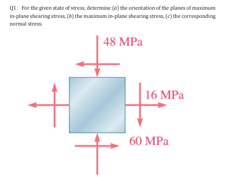 Solved Q1: For the given state of stress, determine (a) the | Chegg.com Solved Q1: For the given state of stress, determine (a) the | Chegg.com