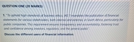Solved QUESTION ONE (20 ﻿MARKS)'To uphold high standards of | Chegg.com