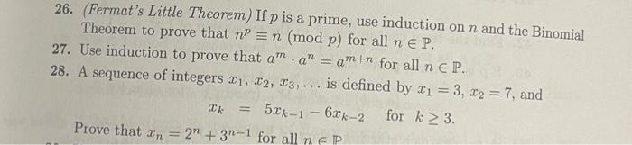 Solved 26. (Fermat's Little Theorem) If p is a prime, use | Chegg.com
