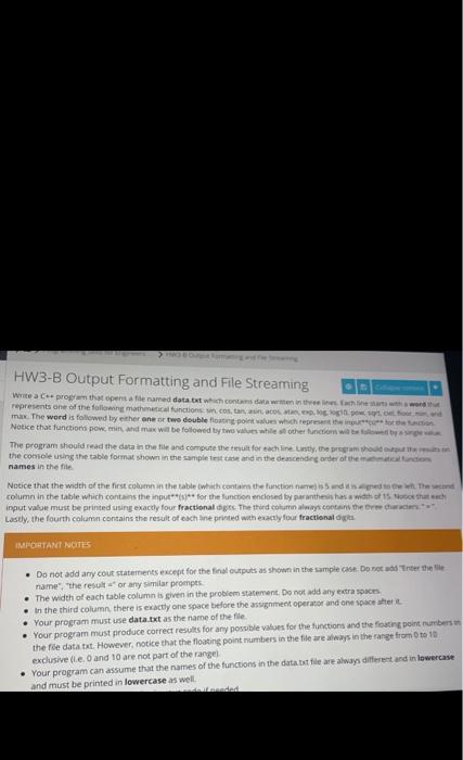 HW3-B Output Formatting and File Streaming names in | Chegg.com