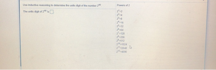Solved Powers of 2 Use inductive reasoning to determine the | Chegg.com