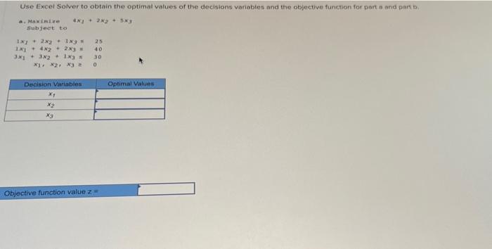 Solved Use Excel Solver to obtain the optimal values of the | Chegg.com