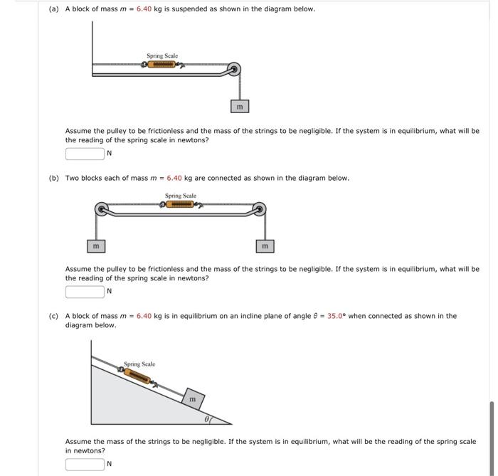 Solved a) A block of mass m=6.40 kg is suspended as shown in | Chegg.com